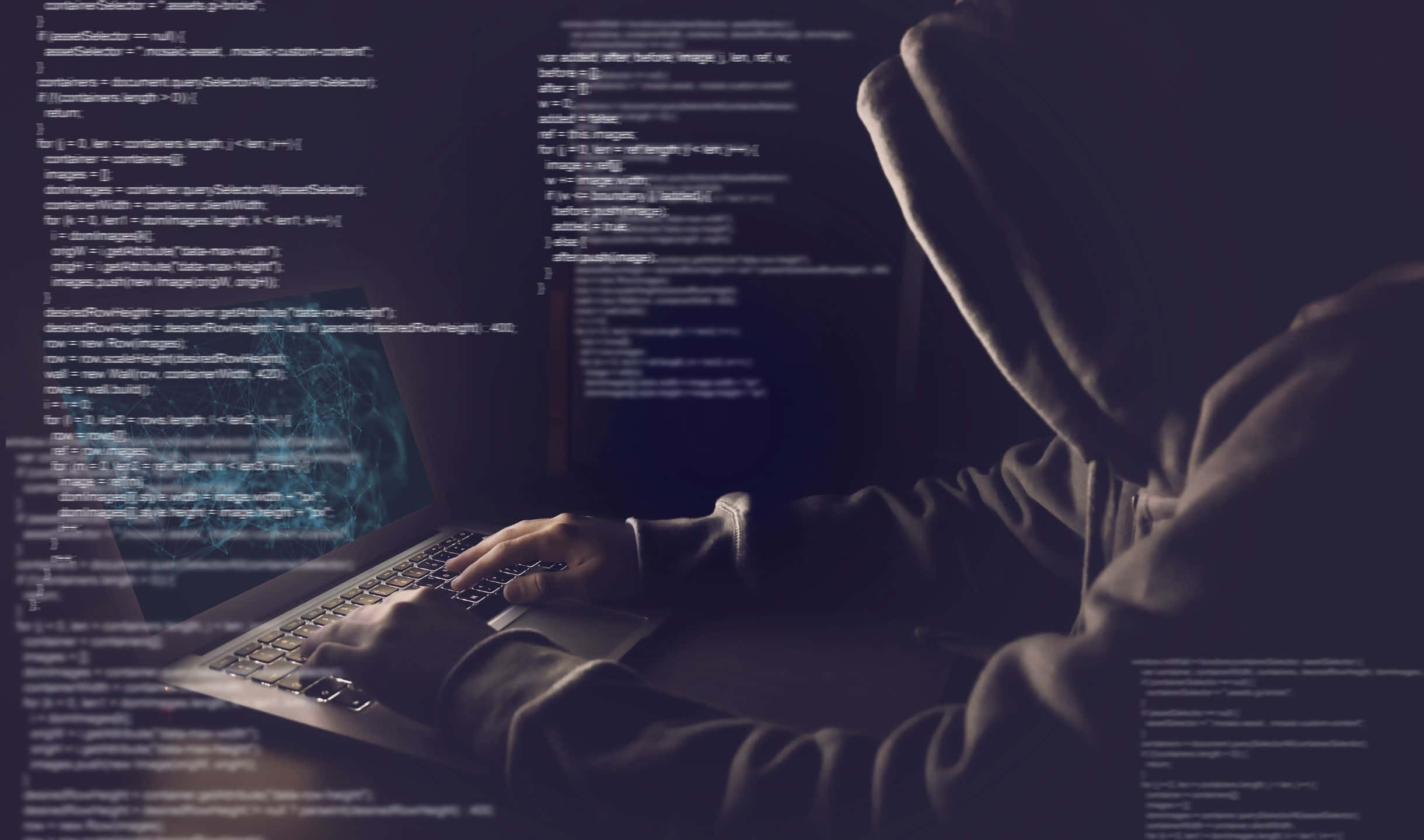 Download 2440x1440 Programming Background Hooded Guy With Lines Of ...