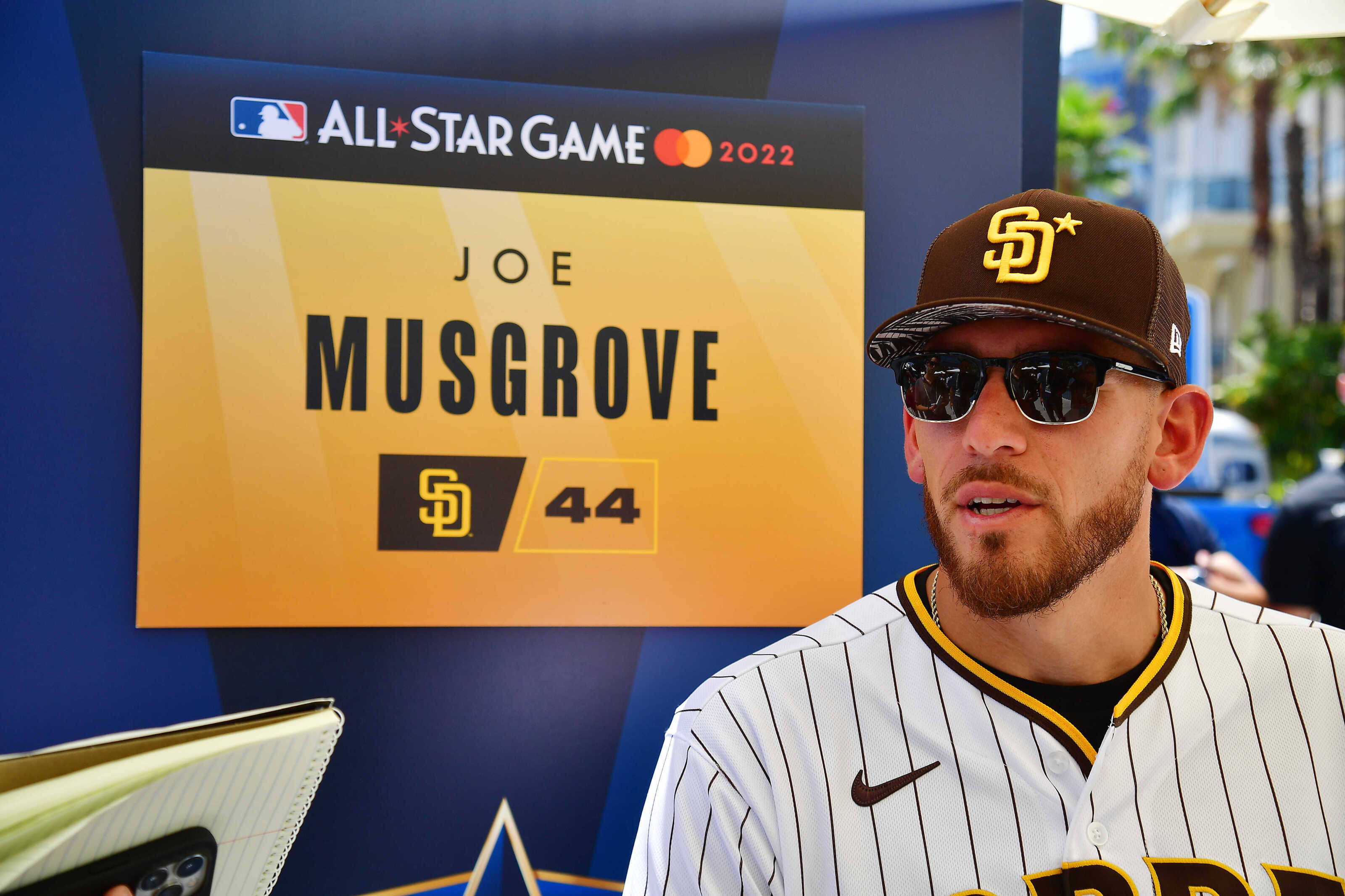 Download Baseball Pitcher Joe Musgrove With His Name Behind Wallpaper | Wallpapers.com