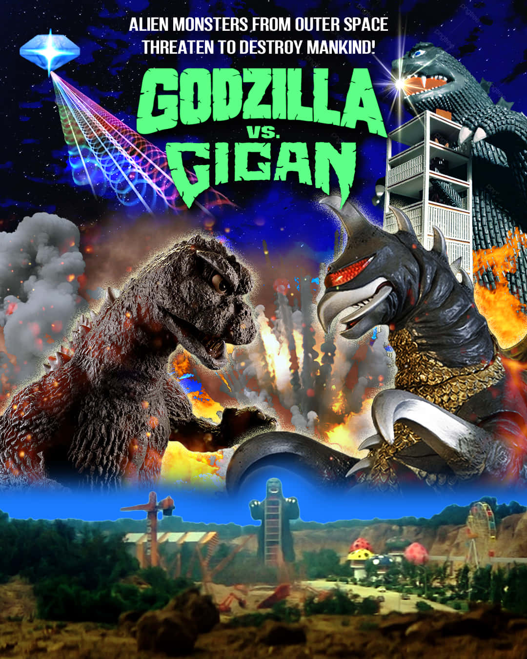 Download The Epic Battle - Godzilla Vs Gigan Wallpaper | Wallpapers.com
