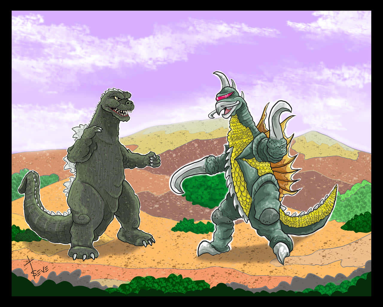 Download The Epic Battle Between Godzilla and Gigan Wallpaper | Wallpapers.com