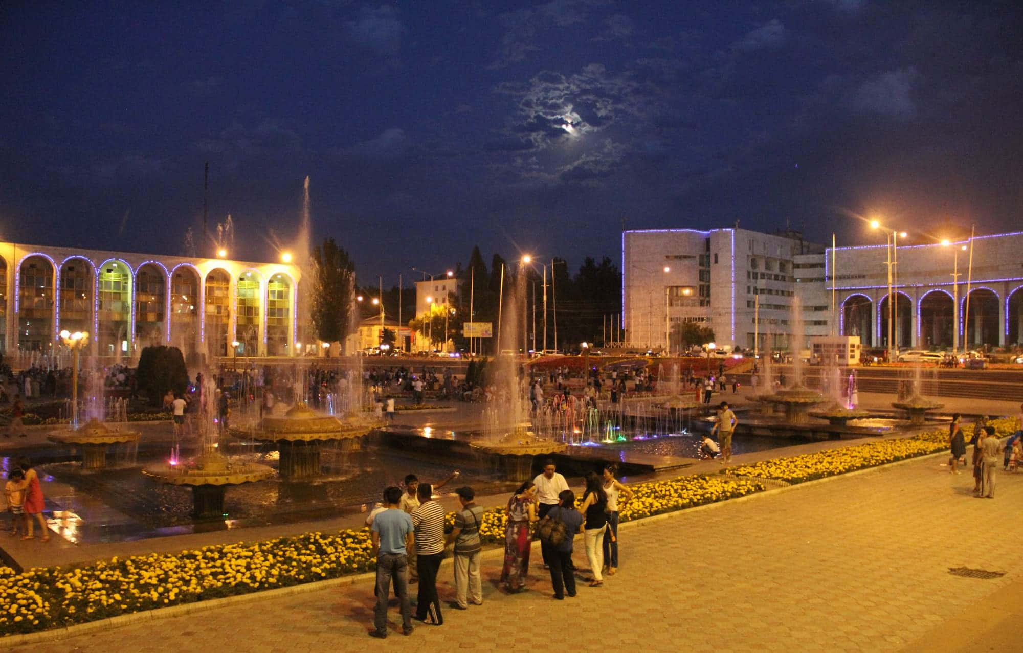 Download Night Scene In Ala Too Square In Osh Wallpaper | Wallpapers.com