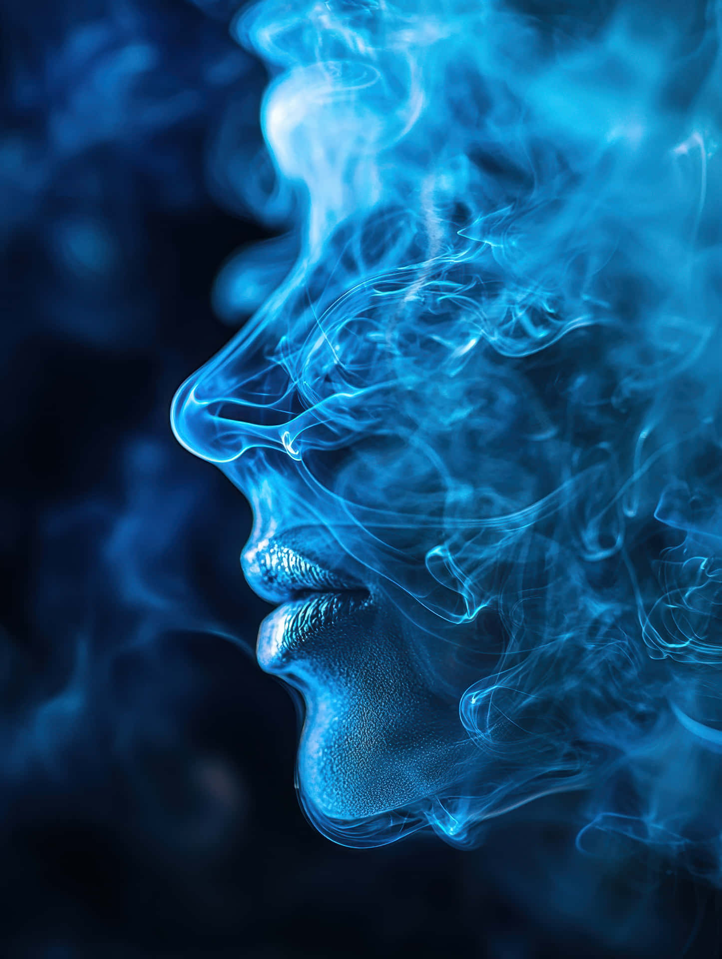 Download Abstract Mysterious Fantasy Face Shrouded In Blue Vapor And Smoke Wallpaper ...