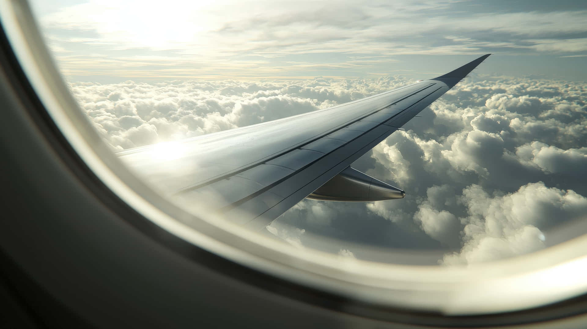 Download Airplane Wing Over Clouds Seen From Window Seat Wallpaper | Wallpapers.com