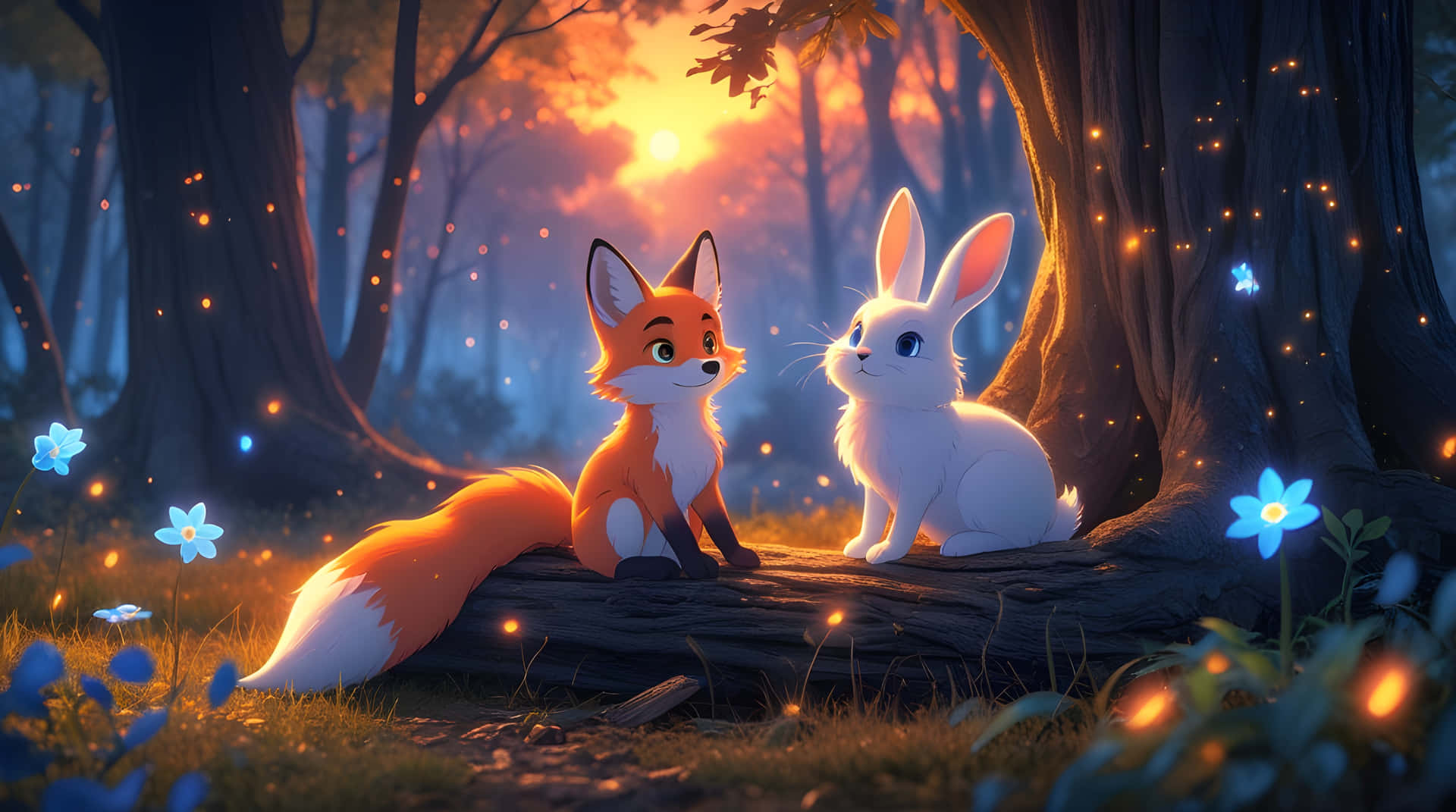 Download Beautiful Fox And Rabbit Wallpaper Wallpaper | Wallpapers.com