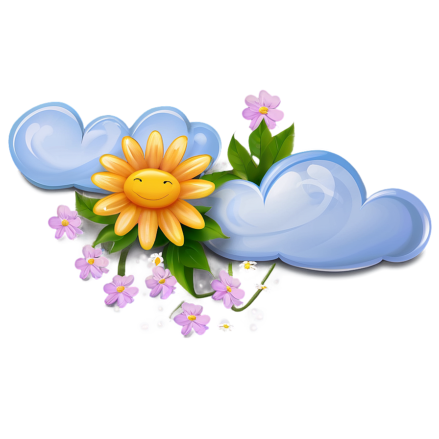 Download Cloud Cartoon With Flowers Png Tql | Wallpapers.com