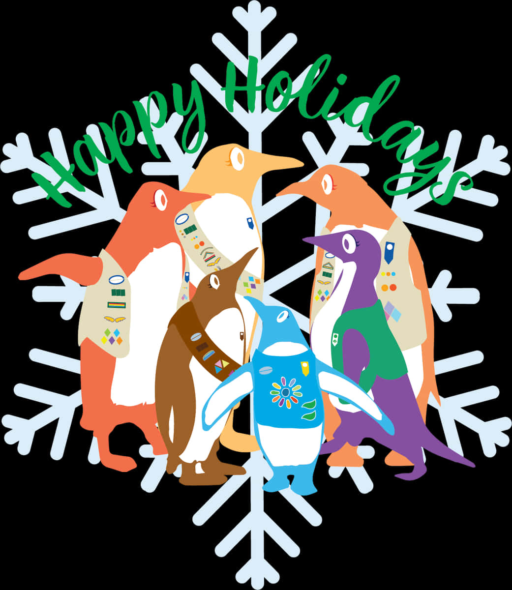 Download Colorful Penguins Happy Holidays Snowflake | Wallpapers.com