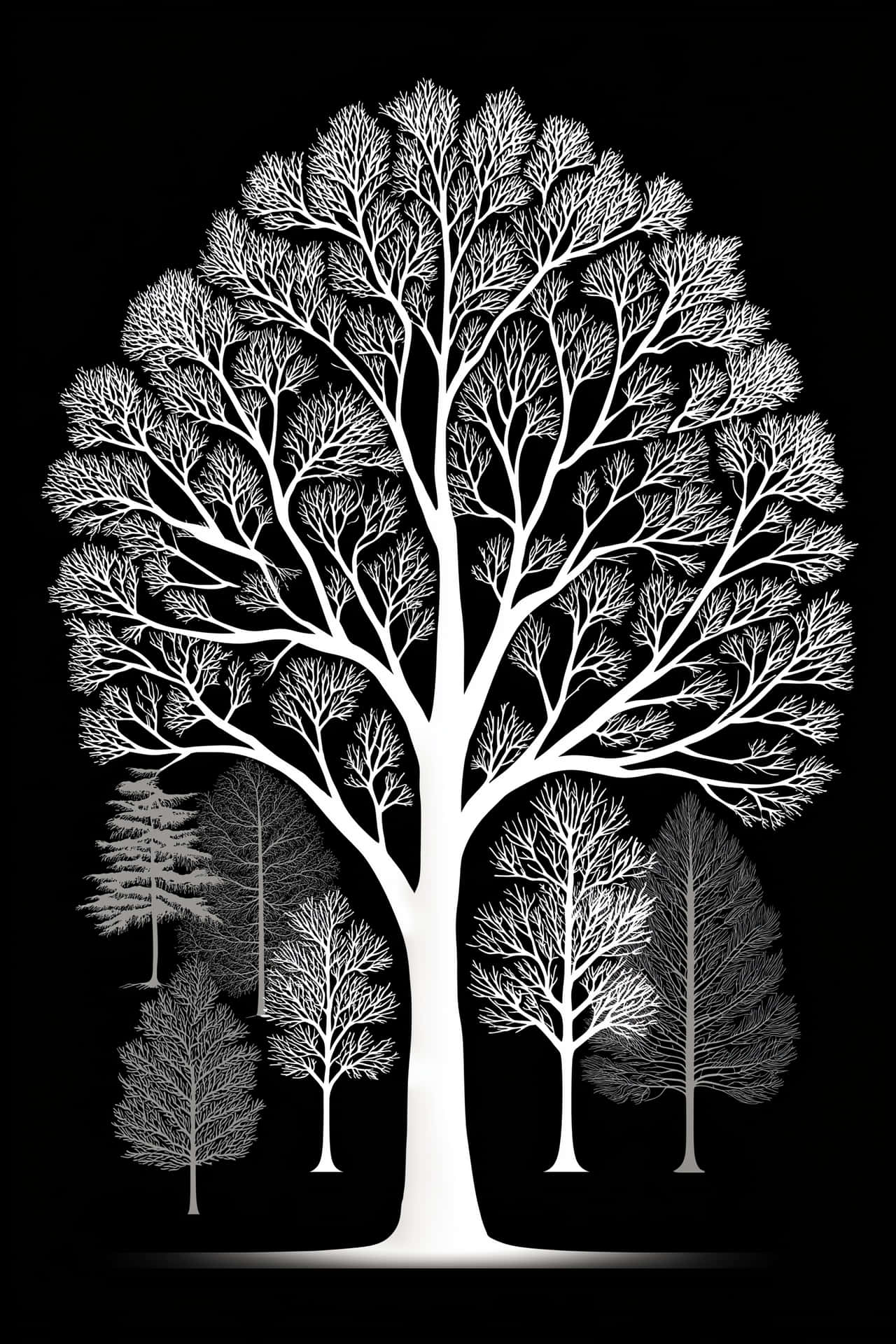 Download Detailed White Tree Silhouettes On Dark Background Wallpaper ...