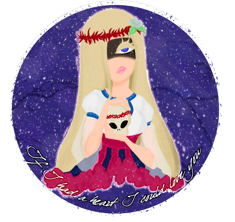 Download Illustrated Masked Blonde Character Holding Skull | Wallpapers.com