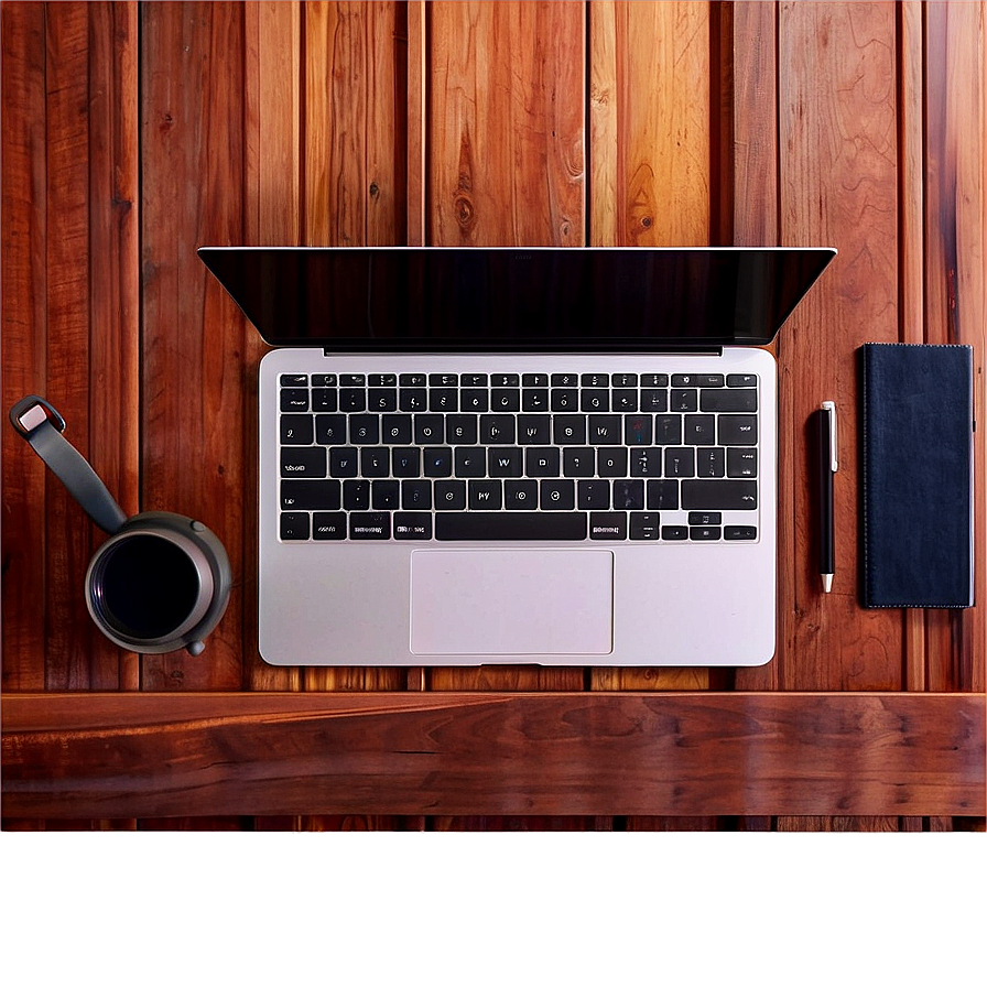 Download Laptop On Wooden Desk Mockup Png Rvw85 | Wallpapers.com