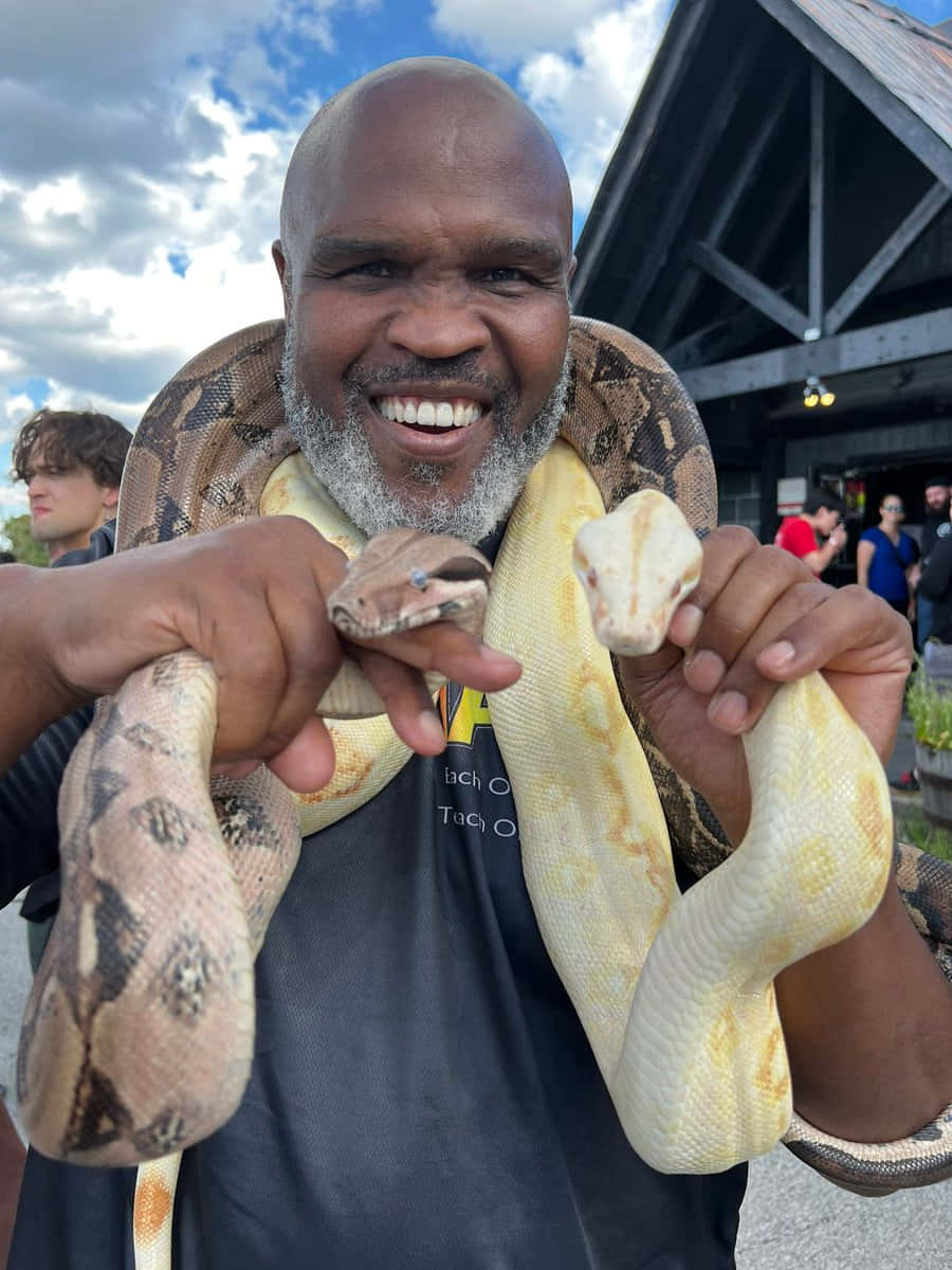 Download Manwith Pythonand Boa Constrictor Wallpaper | Wallpapers.com