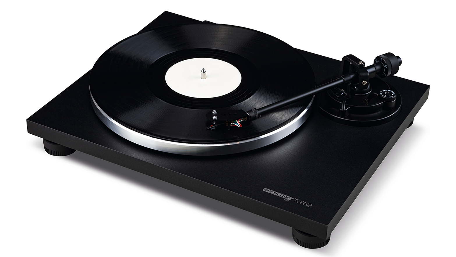 Download Modern Black Turntablewith Vinyl Record | Wallpapers.com