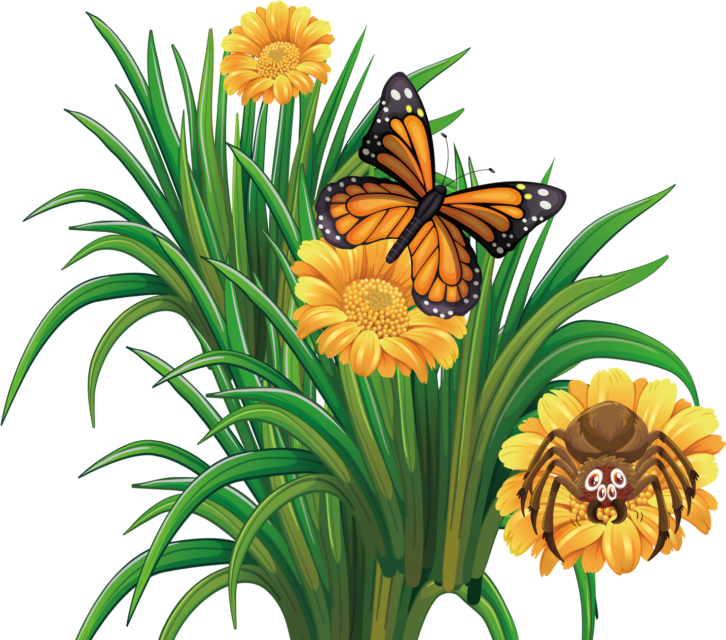 Download Orange Flowersand Insects Clipart | Wallpapers.com