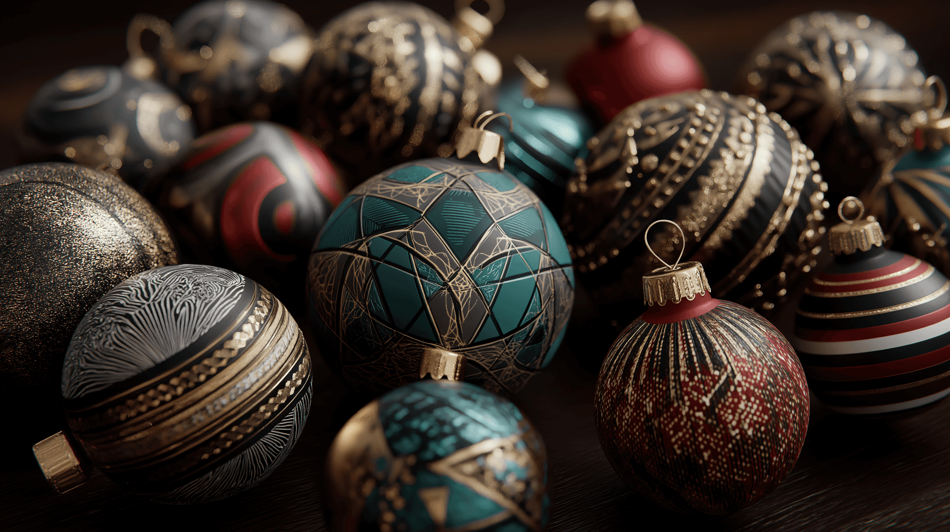 Download Ornate Christmas Baubles Collection Wallpaper | Wallpapers.com