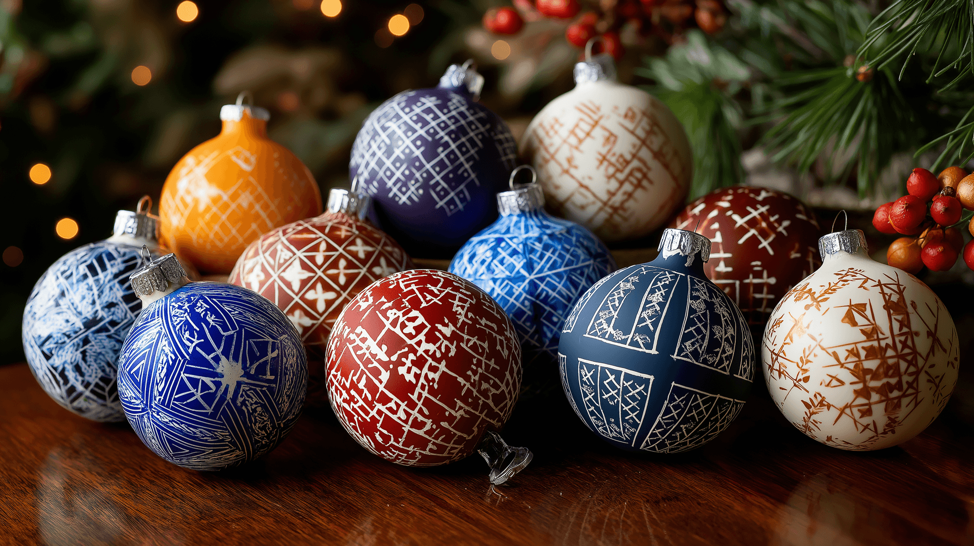 Download Ornate Christmas Baubles Collection Wallpaper | Wallpapers.com