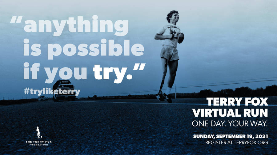 Download Terry Fox With Quote Cover Wallpaper | Wallpapers.com