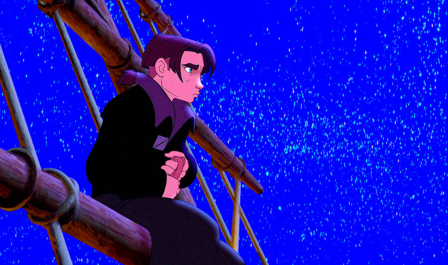 Download Treasure Planet Jim Hawkins Sulking On Mast Wallpaper | Wallpapers.com